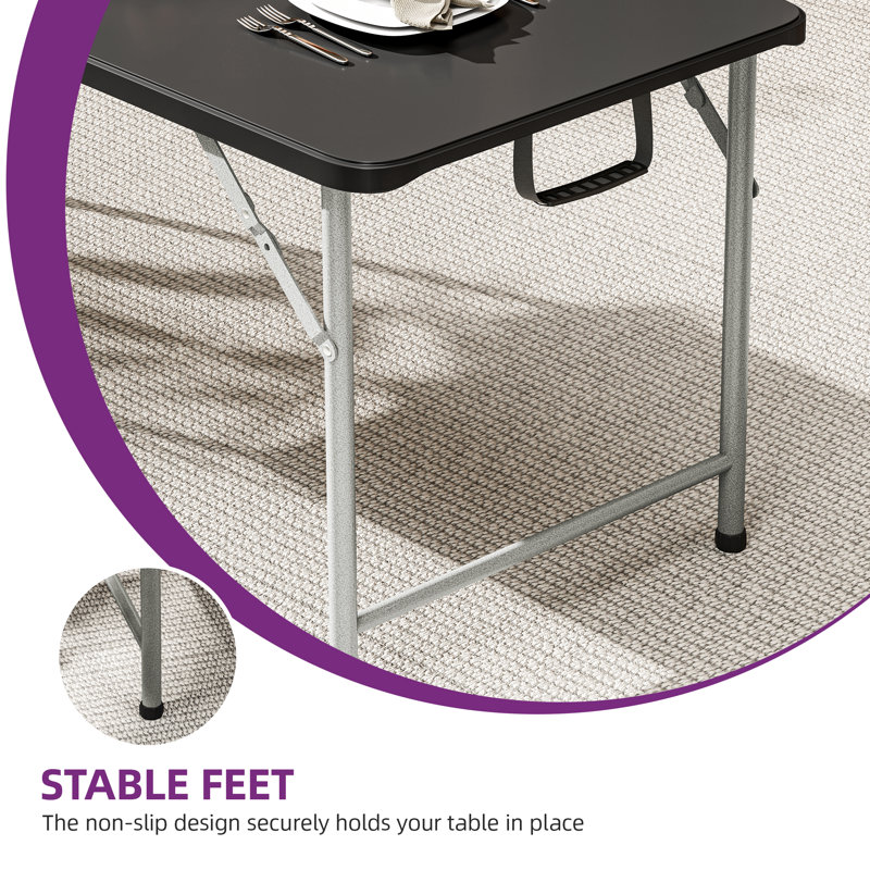 Arlmont & Co. 70.9" White/Black Rectangular Foldable Plastic Outdoor Dining Table | Wayfair